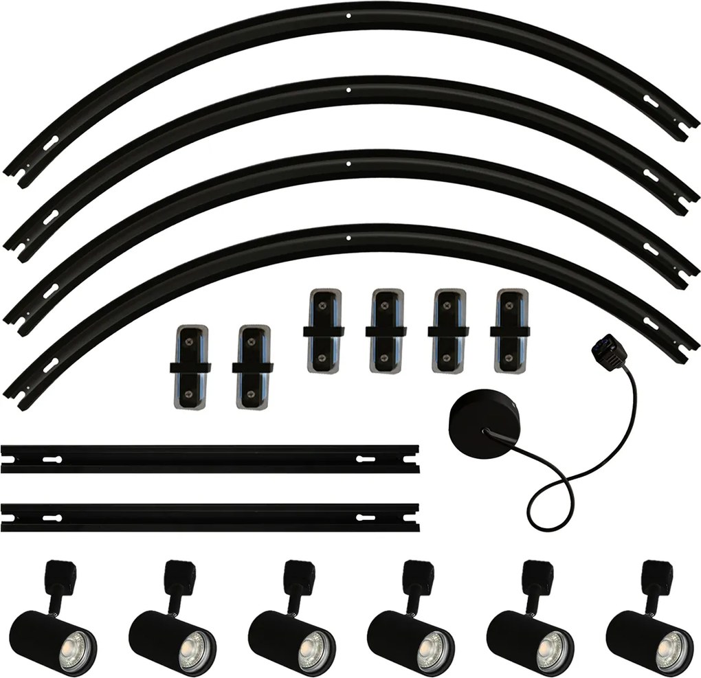 Moderní kolejnicový systém s 6 černými bodovými světly, jednofázový, oválný 100 cm - Iconic Jeana