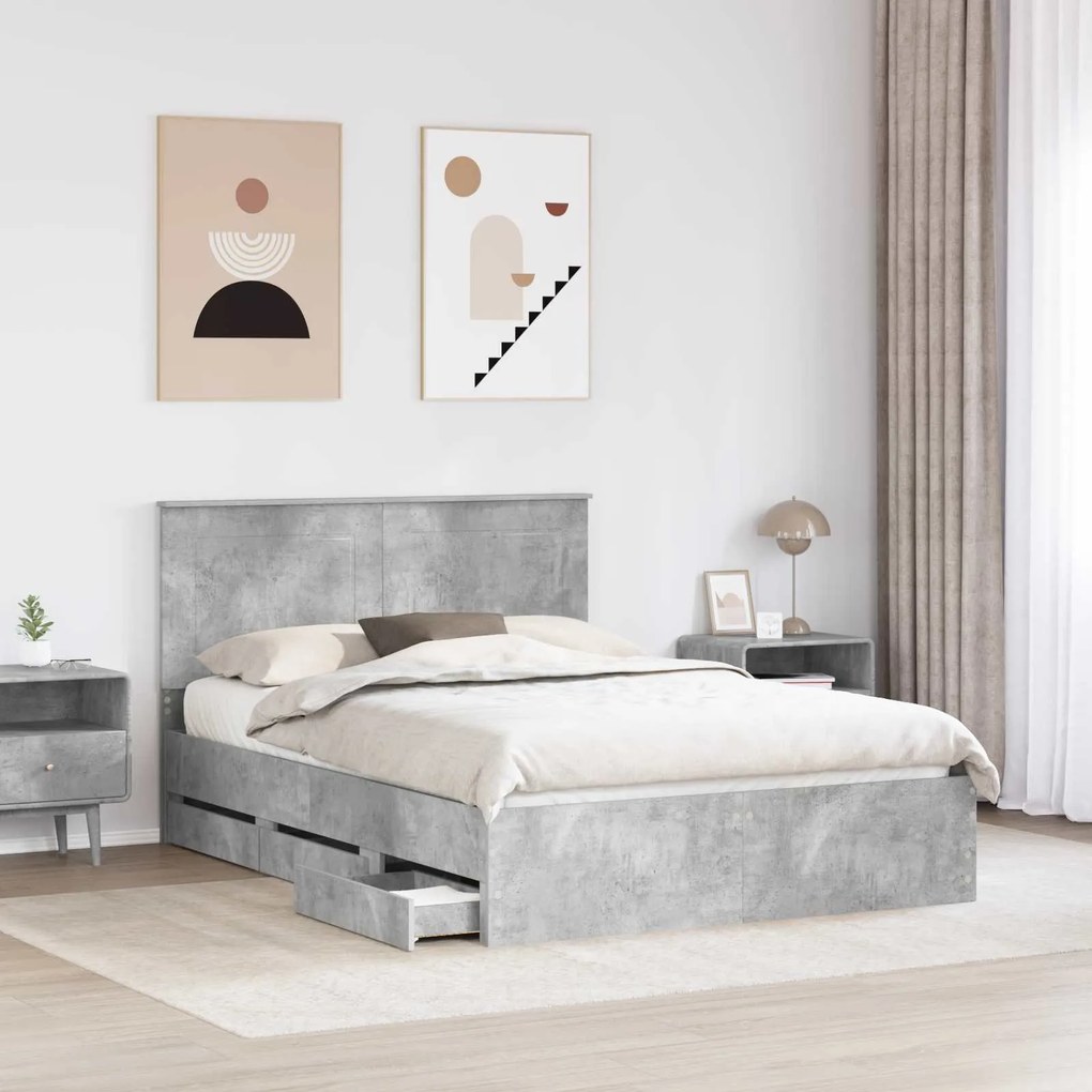 Rám postele s čelo Betonově šedá 160 x 200 cm Inženýrské dřevo 3409443