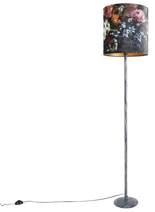 Vintage stojací lampa starožitný šedý odstín květinový design 40 cm - Simplo