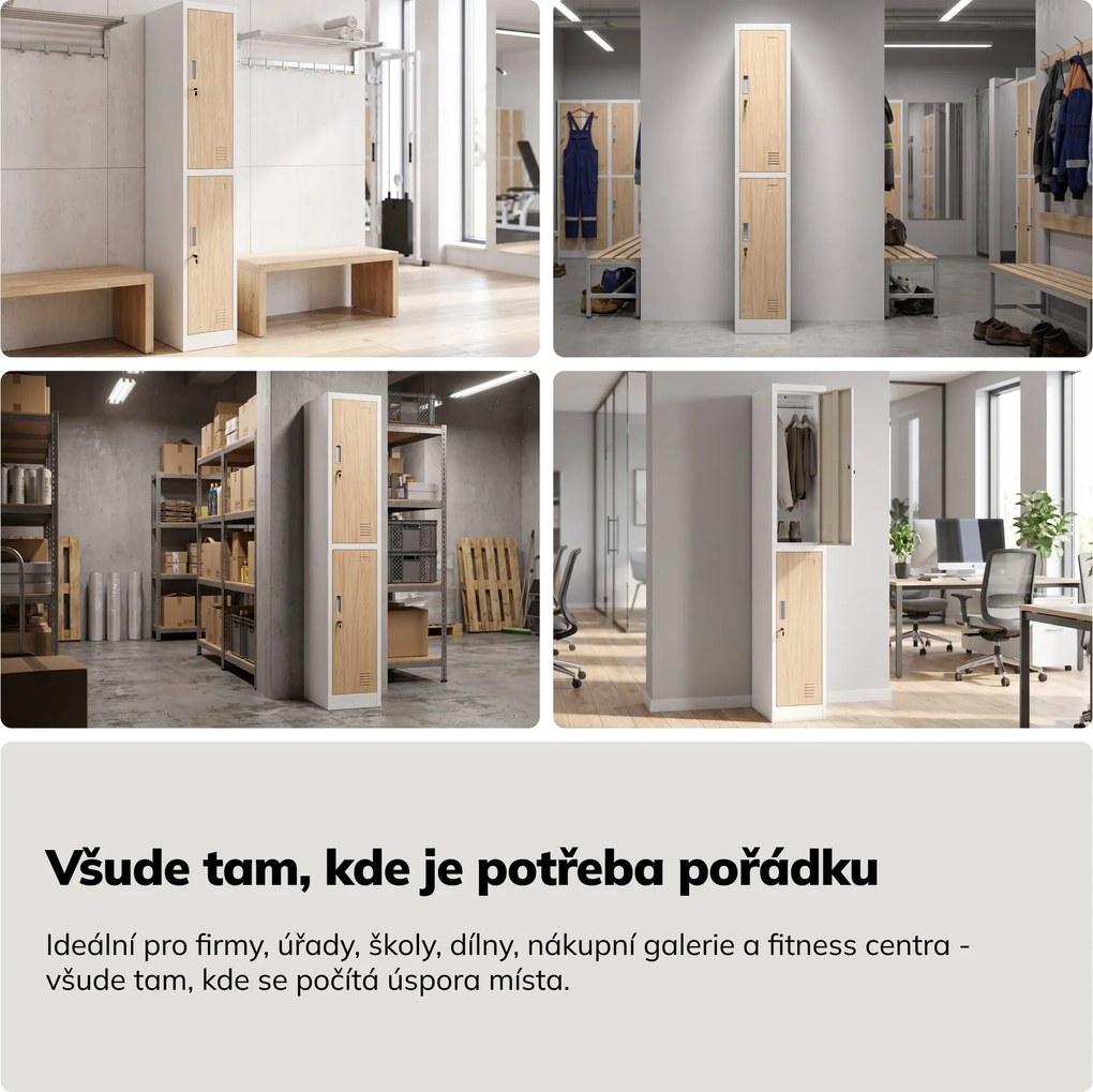 Šatní skříňka BHP, zaměstnanecká, jednotlivá, 2 schránky s tyčí, bílá/dub sonoma, 316,5x1850x450 mm: IGOR 1 Plus Eco Design