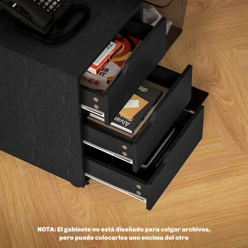 HOMCOM Kancelářská zásuvková jednotka na kolečkách, skříňka na dokumenty se 3 zásuvkami, organizér na stůl 40x50x57,5 cm, černá