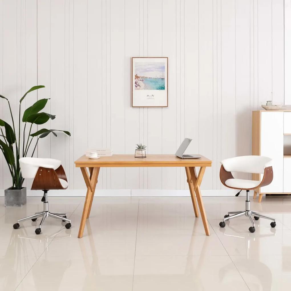3054831 vidaXL Otočná kancelářská židle bílá ohýbané dřevo a umělá kůže