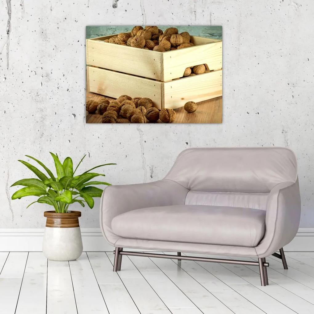 Skleněný obraz - Podzimní zátiší s ořechy (70x50 cm)