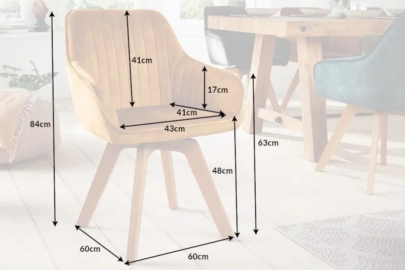 Designová sametová židle otočná žlutá - Lorius II