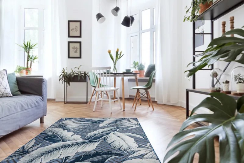 Dywany Łuszczów, Kusový koberec Botanic 65242 Feathers navy – na ven i na doma, 176x270, modrá, chodba / předsíň