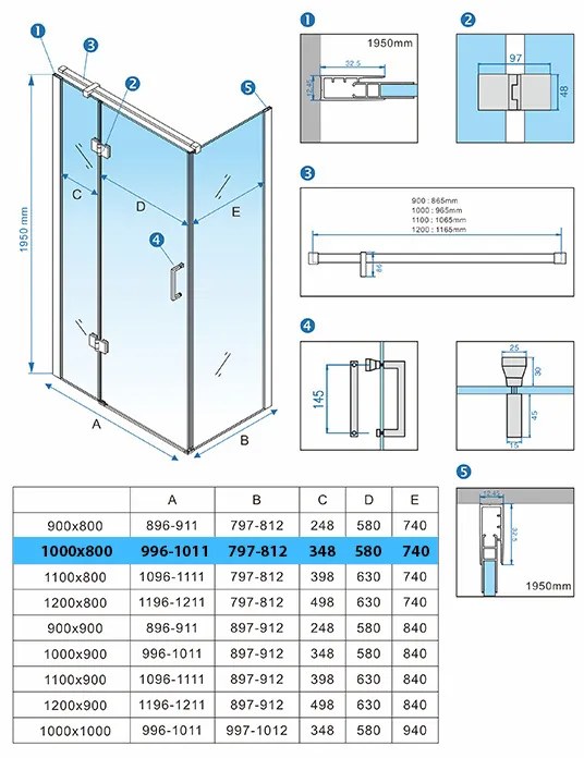 BPS-koupelny Obdélníkový sprchový kout HYD-OK02B 100x80 bílá/transparent - bez vaničky