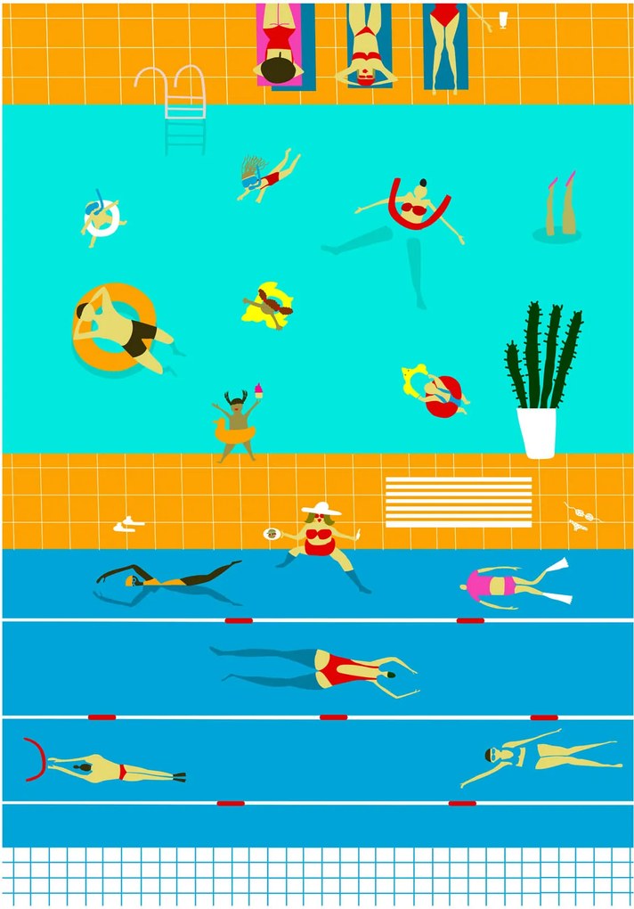 Vendula Frydrychová | At The Pool Rám: Černý, Velikost: 60 x 40 cm