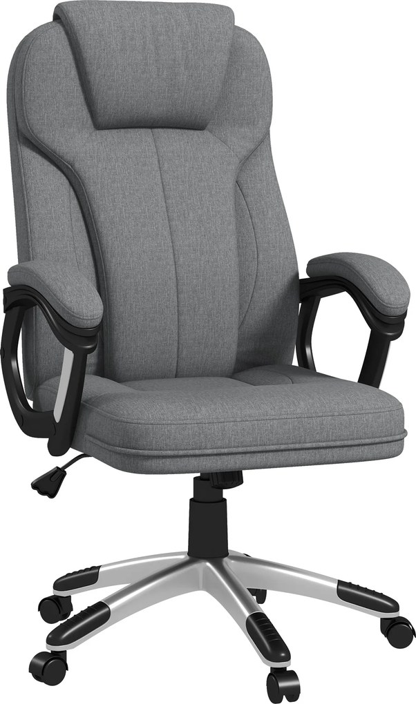 Kancelářská židle Vinsetto - ergonomická otočná židle s nastavitelnou výškou, houpací funkcí, opěrkou hlavy a polstrovanými područkami, šedá lněná, 66