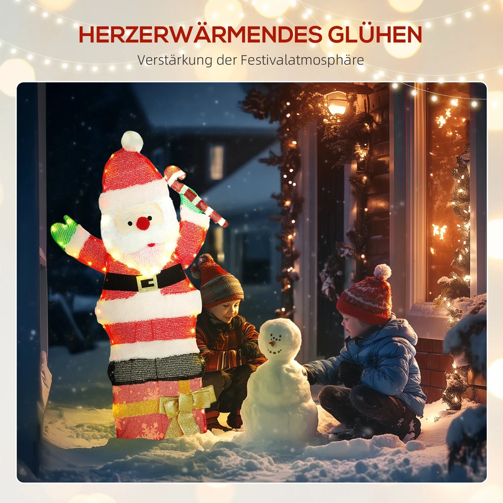Outsunny 97 LED vánoční dekorace, Vánoce Santa Claus v teplé bílé, ocelový rám, vícebarevná