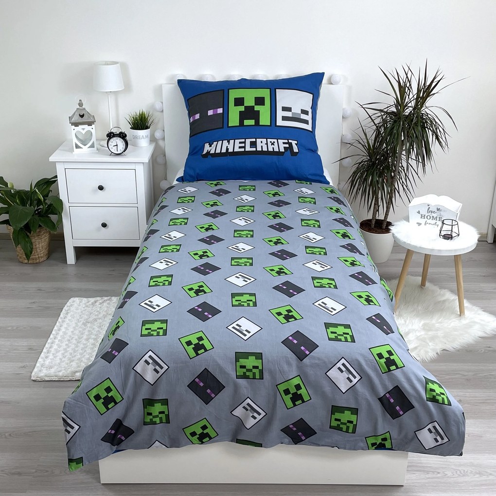 Jerry Fabrics Bavlněné povlečení se svítícím efektem 140x200 + 70x90 cm - Minecraft "Hostile Mobs"