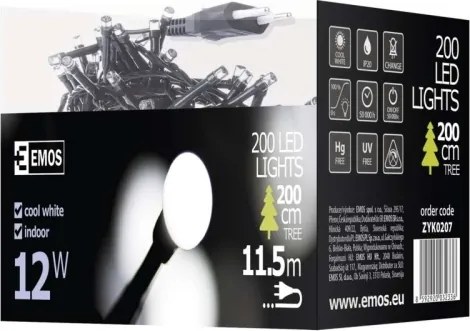 Vánoční řetěz kuličky EMOS ZYK0207 200LED 10m studená bílá