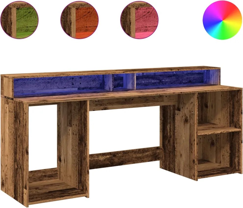 Psací stůl s LED světly old wood 200x55x91 cm kompozitní dřevo 3309445