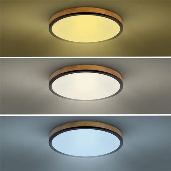 SOLIGHT LED stropní osvětlení s dálkovým ovládáním, 40W, 3300lm, kulaté, dřevo, 45cm