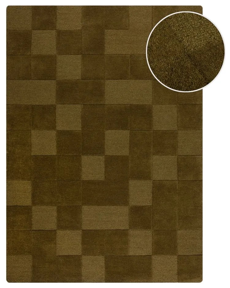 Khaki ručně tkaný vlněný koberec 200x290 cm Checkerboard – Flair Rugs