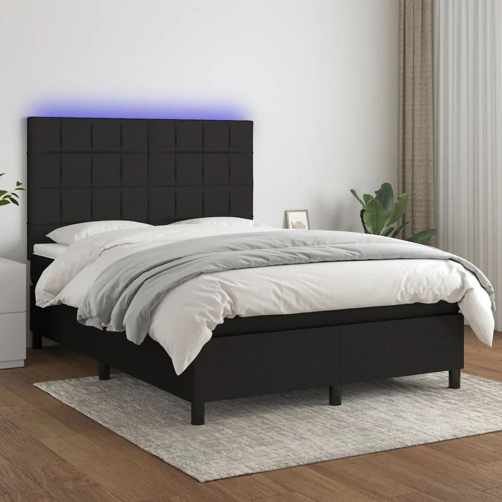 Box spring postel s matrací a LED černá 140x200 cm textil 3134879
