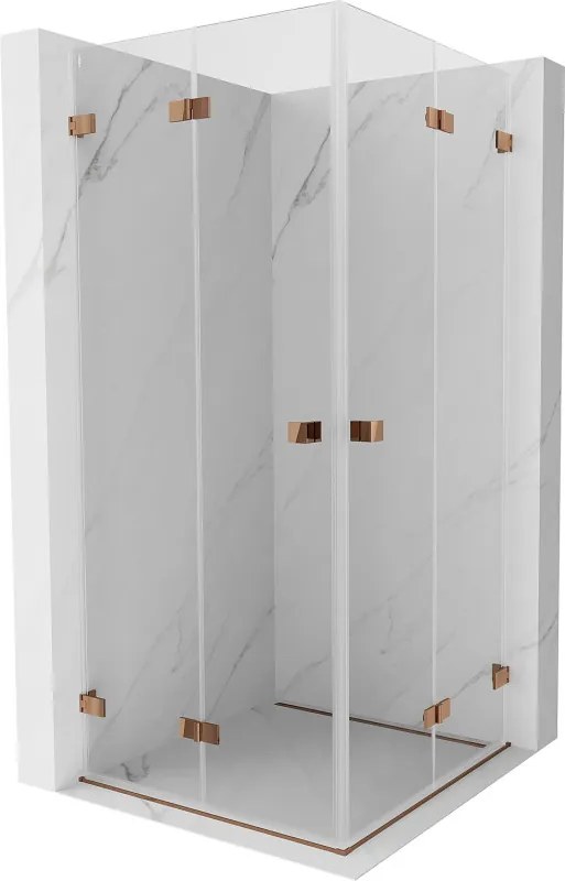 Mexen Lunar-F Duo, skládací sprchový kout 85 x 85 cm, 8mm čiré sklo, profil růžové zlato, 836-085L-085P-60-00