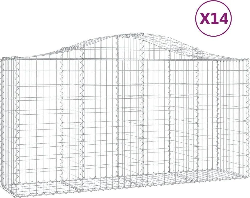 Klenuté gabionové koše 14ks 200x50x100/120cm pozinkované železo 3145652