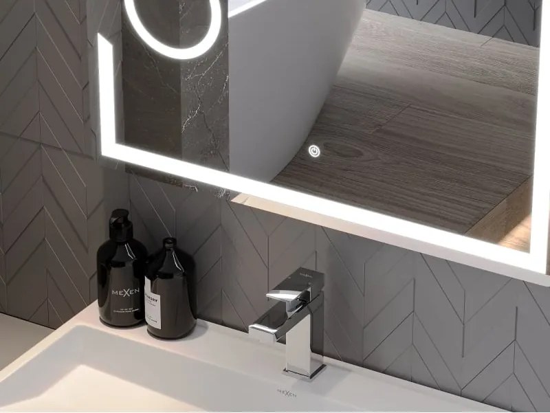 Mexen Onyx osvětlené koupelnové zrcadlo s kosmetickým zrcátkem 100 x 80 cm, LED 6000K, protimlhové - 9813-100-080-611-00