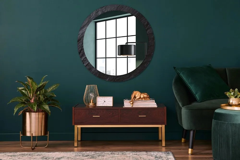 Kulaté dekorativní zrcadlo Černý kámen fi 90 cm