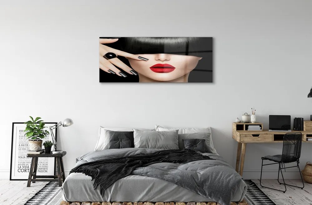 akrylový obraz Žena rány červené rty 120x60 cm