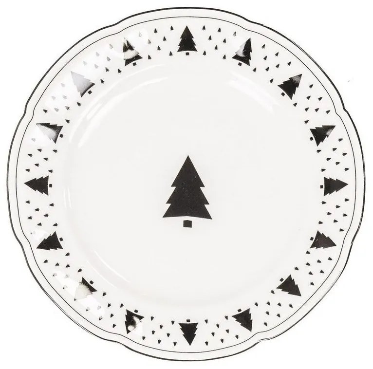 Krémový porcelánový dezertní talířek se stromky X-Mas Tree - Ø 20*1,5 cm