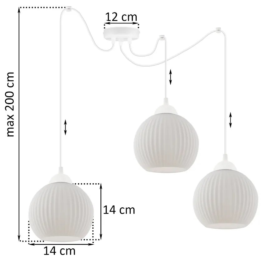 Závěsné svítidlo Riffle Round Spider, 3x bílé skleněné stínítko, w