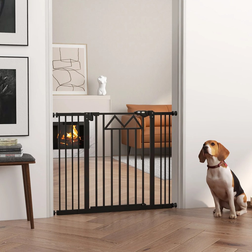 PawHut Nastavitelná bezpečnostní bariéra 74-100 cm s automatickým zámkem a dvojitým zámkovým systémem a 2 prodlouženími 7/14 cm pro dveře, chodby a s…