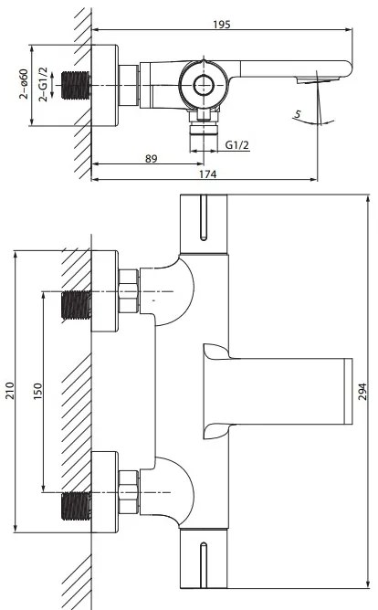 Cersanit Virgo, nástěnná vanová baterie, černá matná, S951-562