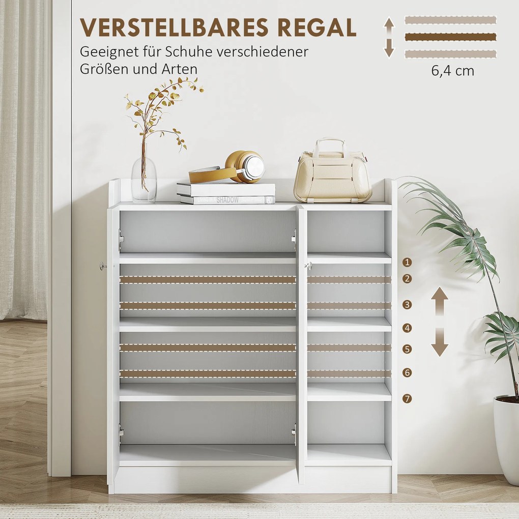 HOMCOM botník komoda se 2 dvířky a 4 přihrádkami do předsíně v bílé barvě 83x30x90 cm, úsporný a moderní |
