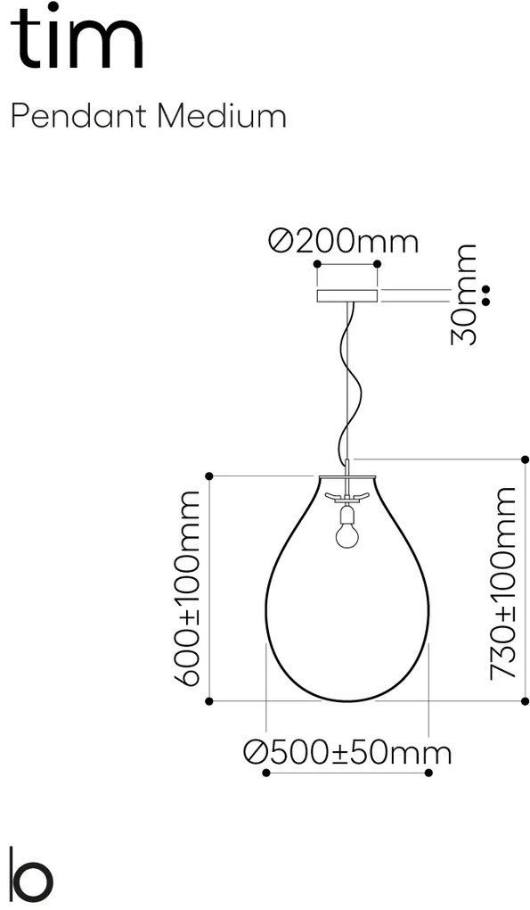 Bomma Luxusní závěsné svítidlo Tim medium ø 50 cm Barva: Kouřové sklo, Povrch Montury: Černá