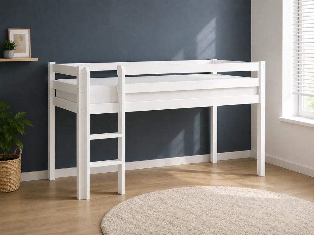 Dětská vyvýšená postel z masivu 200x90 cm – bílá barva