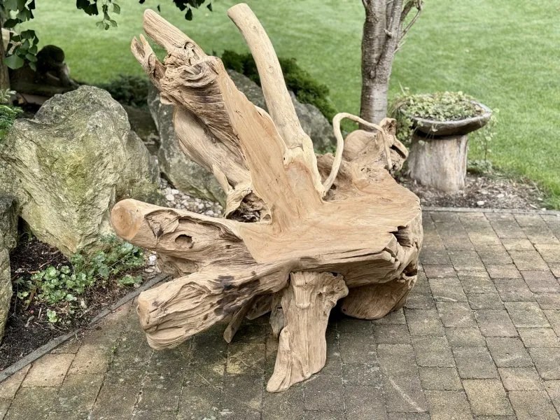 Královské křeslo z teakového kořene 195 cm – jedinečná lavice