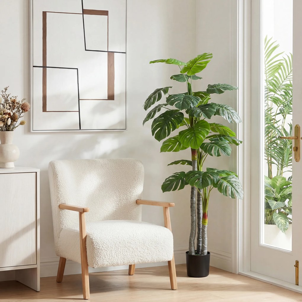 HOMCOM Umělá monstera 150 cm — realistický kmen a větve, 20 velkých listů, včetně květináče