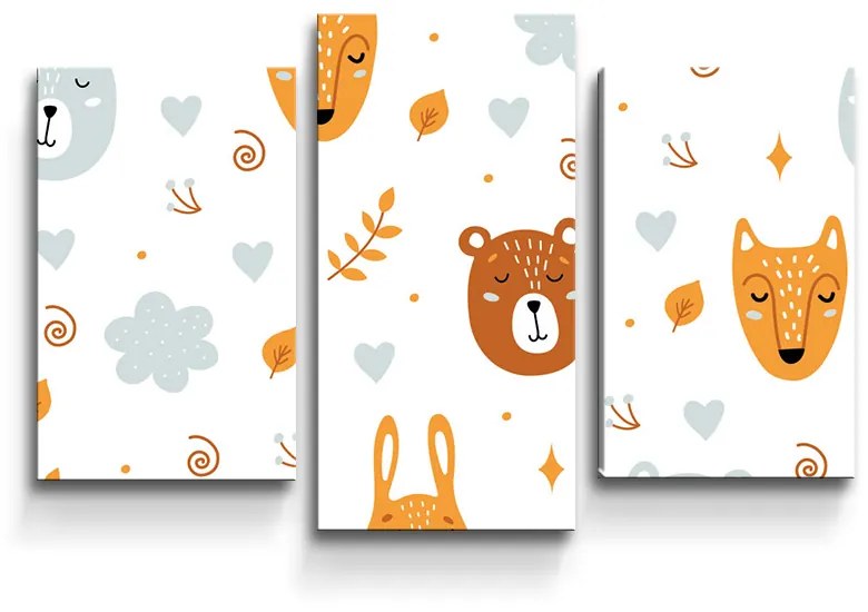 Sablio Obraz - 3-dílný Medvěd a liška - 75x50 cm
