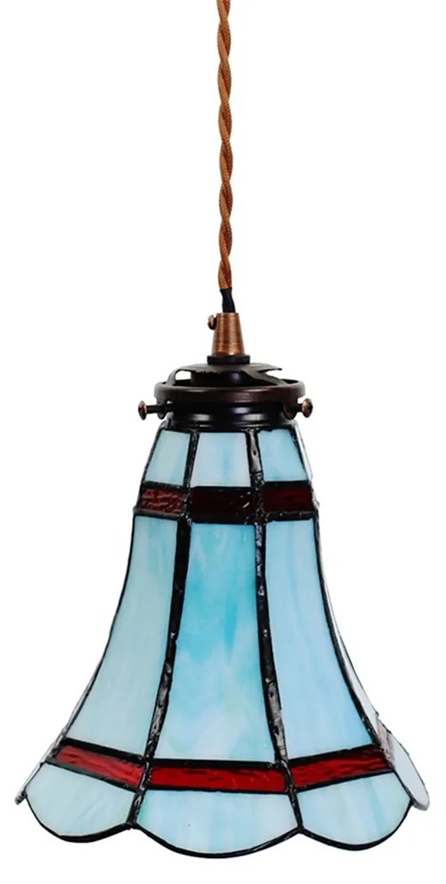 Modrá závěsná Tiffany lampa červené pruhy RedLine - Ø 15*115 cm E14/max 1*25W