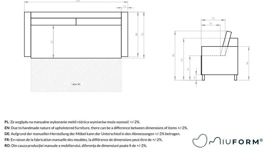 Šedá rozkládací pohovka 225 cm Charming Charlie – Miuform