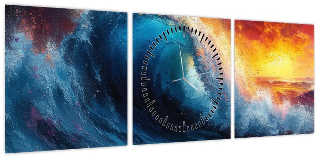 Obraz - Vlna v západu slunce (s hodinami) (90x30 cm)