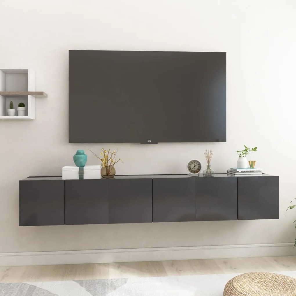 804516 vidaXL Závěsné TV skříňky 3 ks šedé 60 x 30 x 30 cm