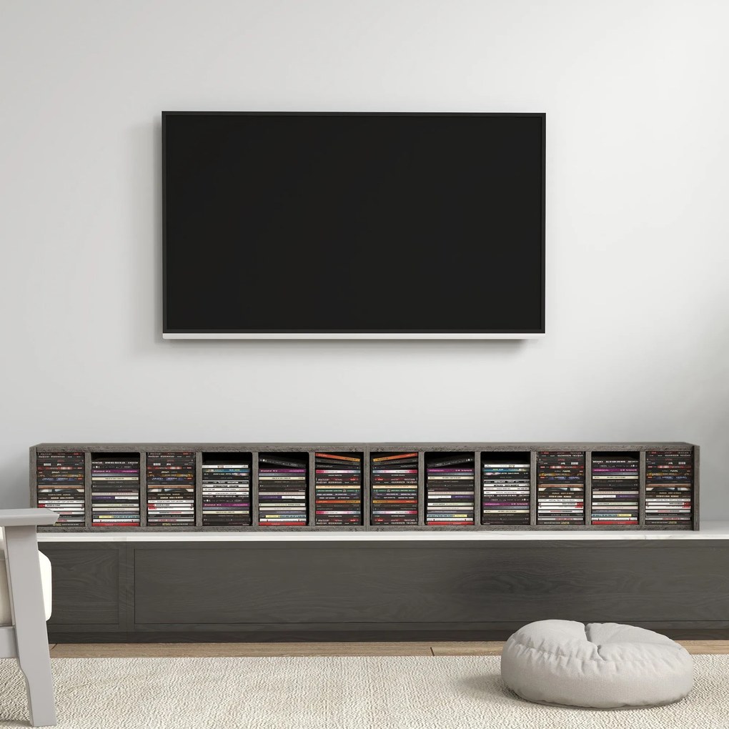 HOMCOM Sada 2 sloupcových polic pro ukládání CD-DVD kabinet 6 + 6 přihrádek 21 x 22,5 x 88,5 cm max. kapacita 204 CD tmavě šedá