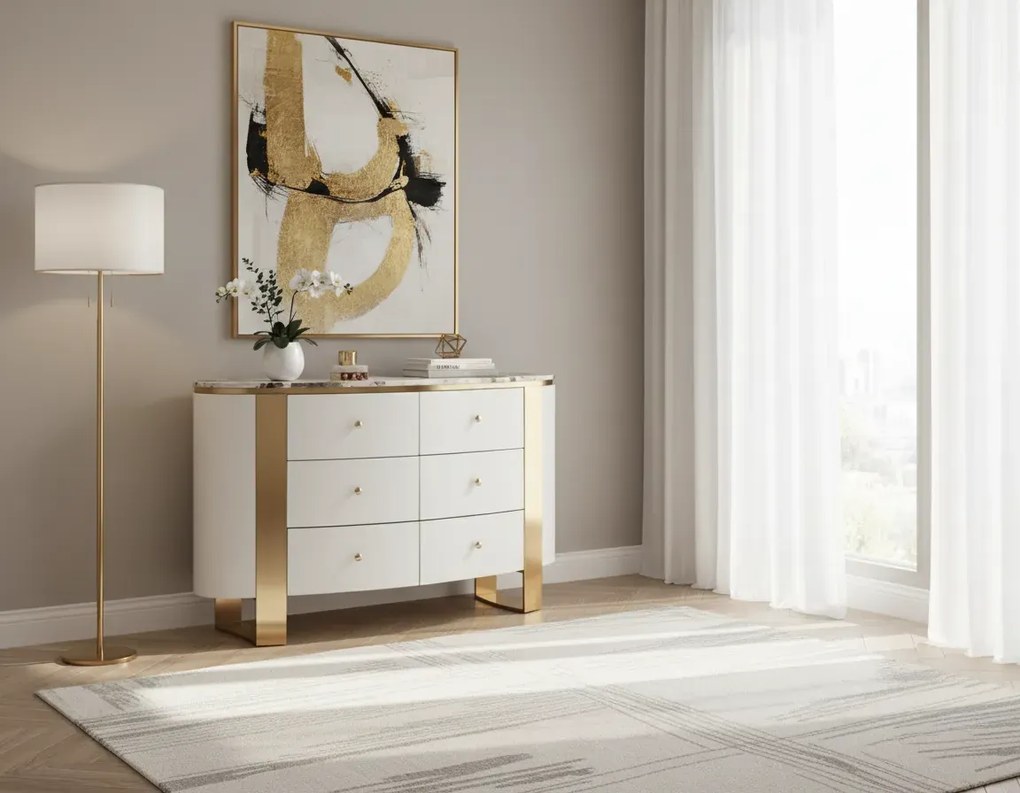 Komoda Stilig ST920 140 cm bílá/zlatá/mramor
