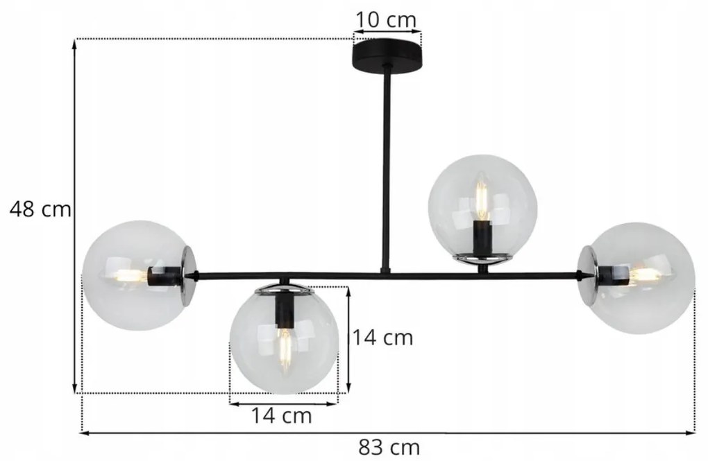 Stropní svítidlo Paris, 4x transparentní skleněné stínítko, (výběr ze 4 barev uchycení)