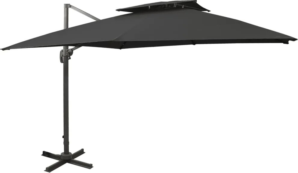 Boční zahradní slunečník s dvojitou stříškou 300 x 300 cm černý 312376