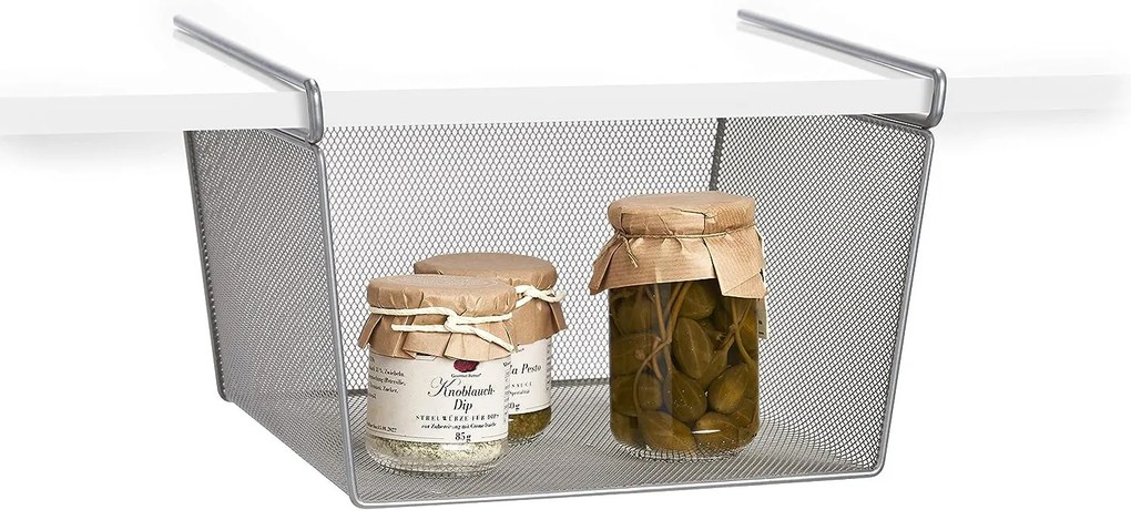 Zeller Present Kovový závěsný přídavný koš pod polici, šedá mřížka, 29x26 s výškou 19cm, MESH