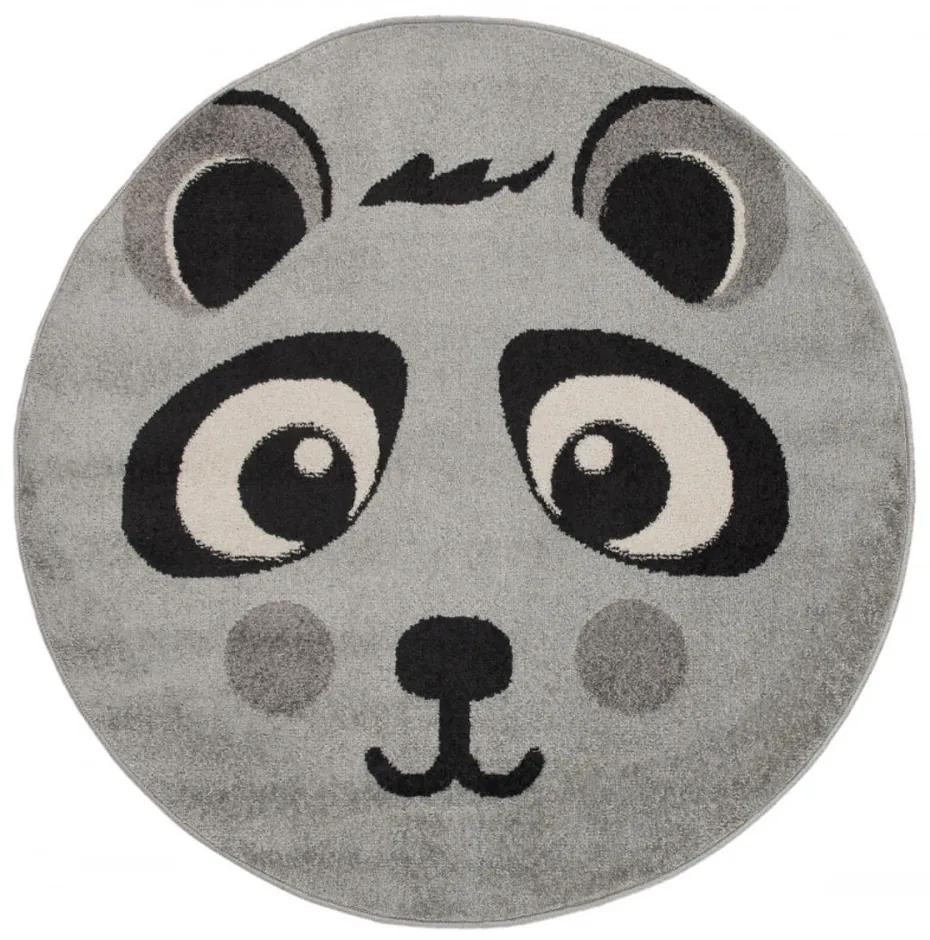Dětský kusový koberec Panda šedý kruh, Velikosti 140x140cm