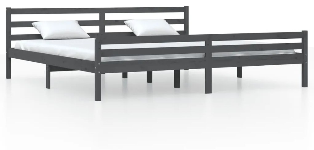 814836 vidaXL Rám postele šedý masivní dřevo 180 x 200 cm Super King