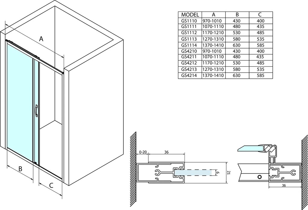 Gelco Gelco, SIGMA SIMPLY sprchové dveře posuvné 1000mm, čiré sklo, GS1110