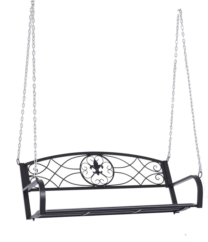 Houpací lavice Outsunny pro 2 osoby - zahradní houpací lavice Hollywood s řetězy, kovová černá 132 x 63 x 58 cm | Aosom