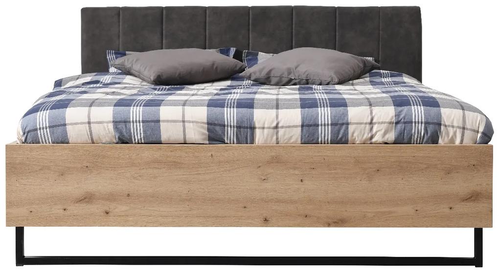 Manželská postel Nathan 180x200cm - dub artisan/černá