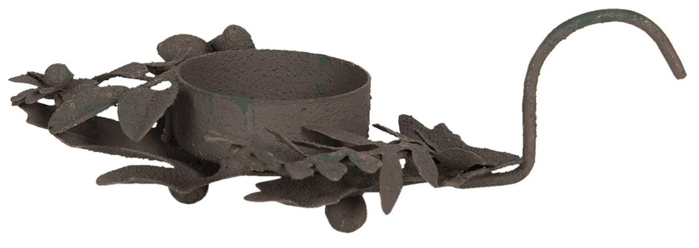 Hnědý kovový svícen s listy - 13*9*3 cm
