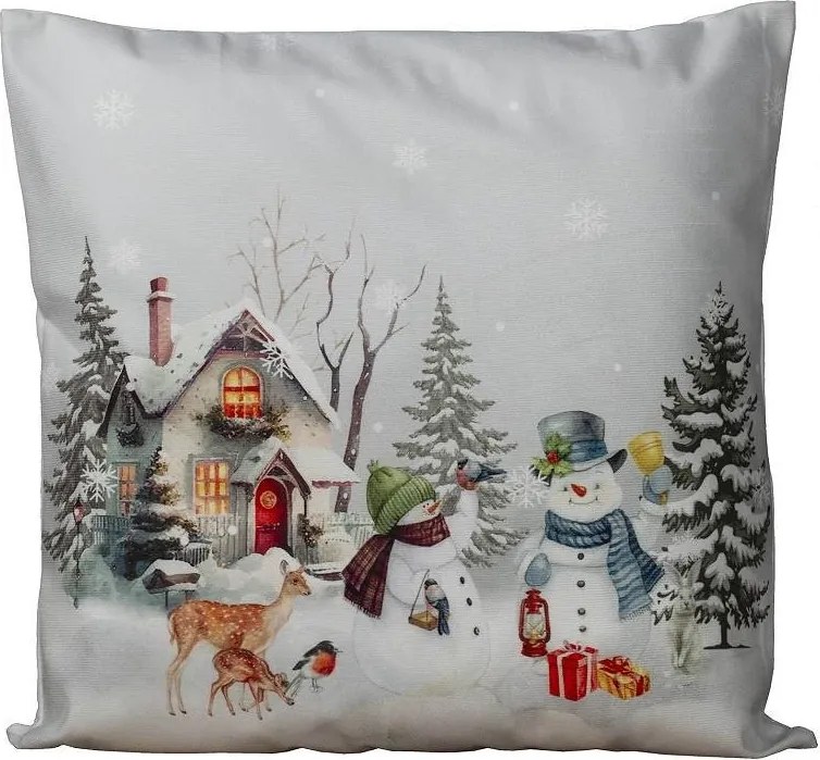 Povlak na polštář Sněhuláci před chaloupkou 40 × 40 cm